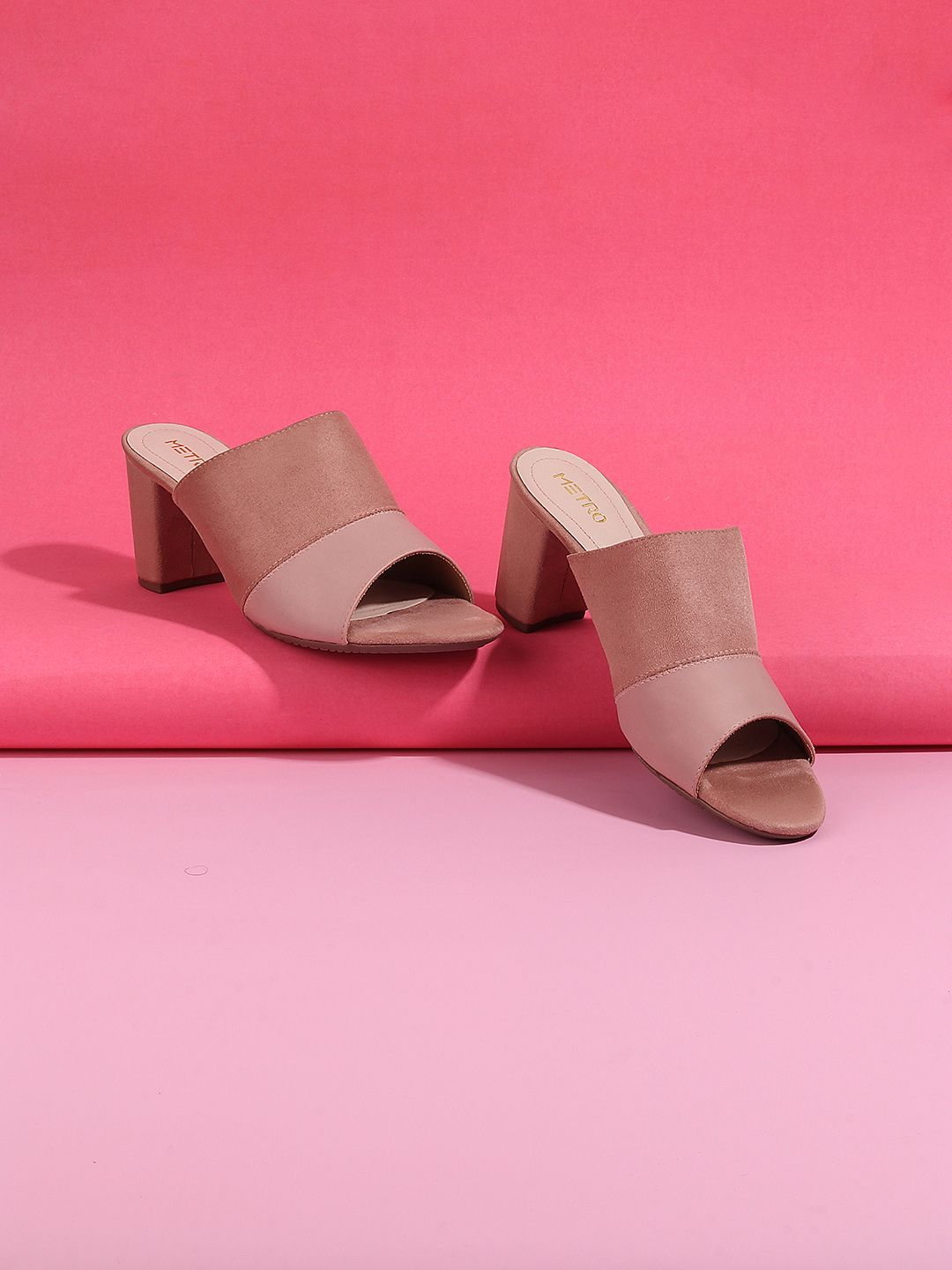 Metro Peach-Coloured Block Mules – Myntra International