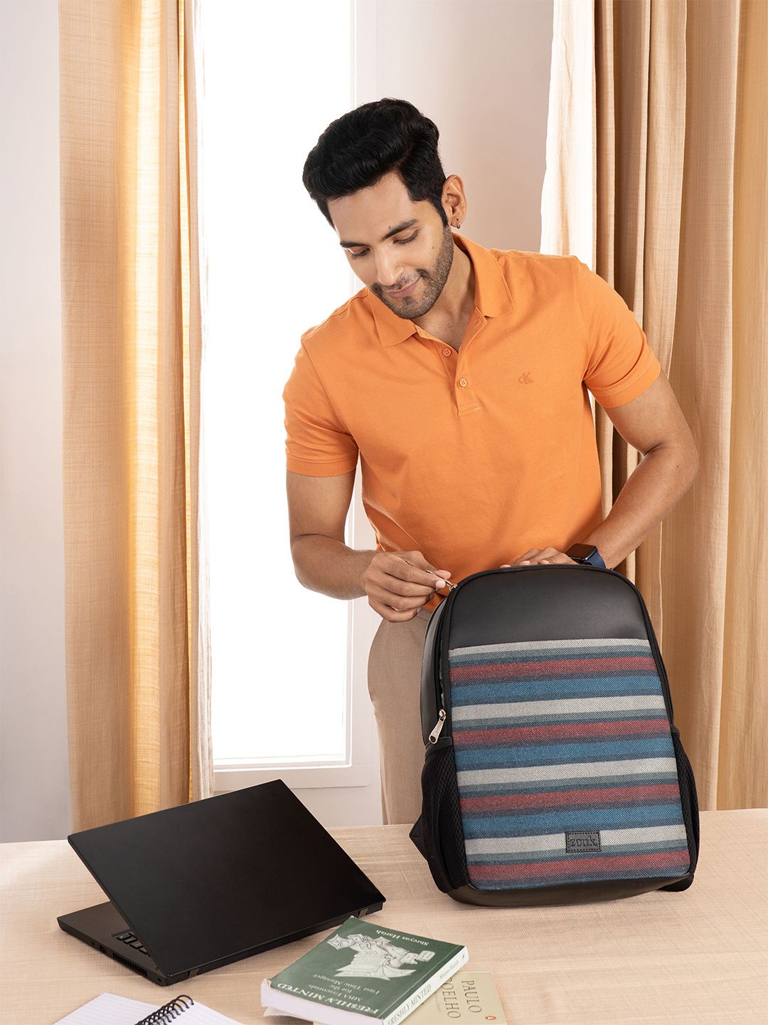 ZOUK Mysore Mosaic Striped Backpack with Compression Straps - 16 L ...
