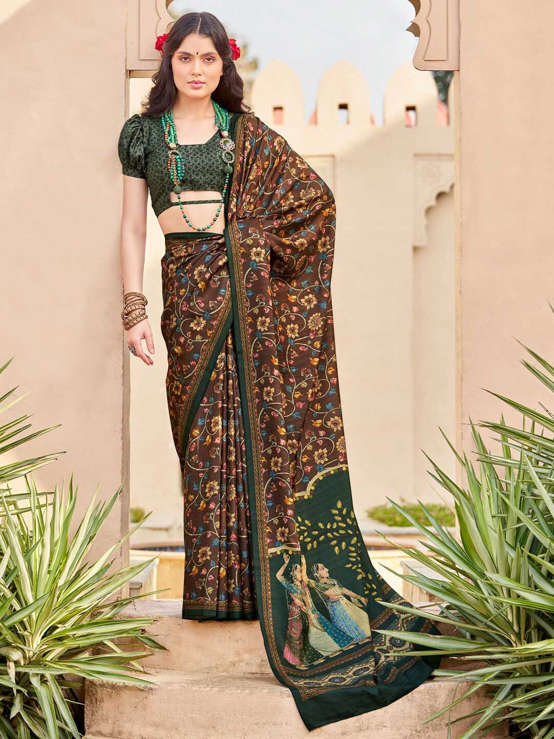 Saree mall Brown Kalamkari Printed Baluchari Saree – Myntra International