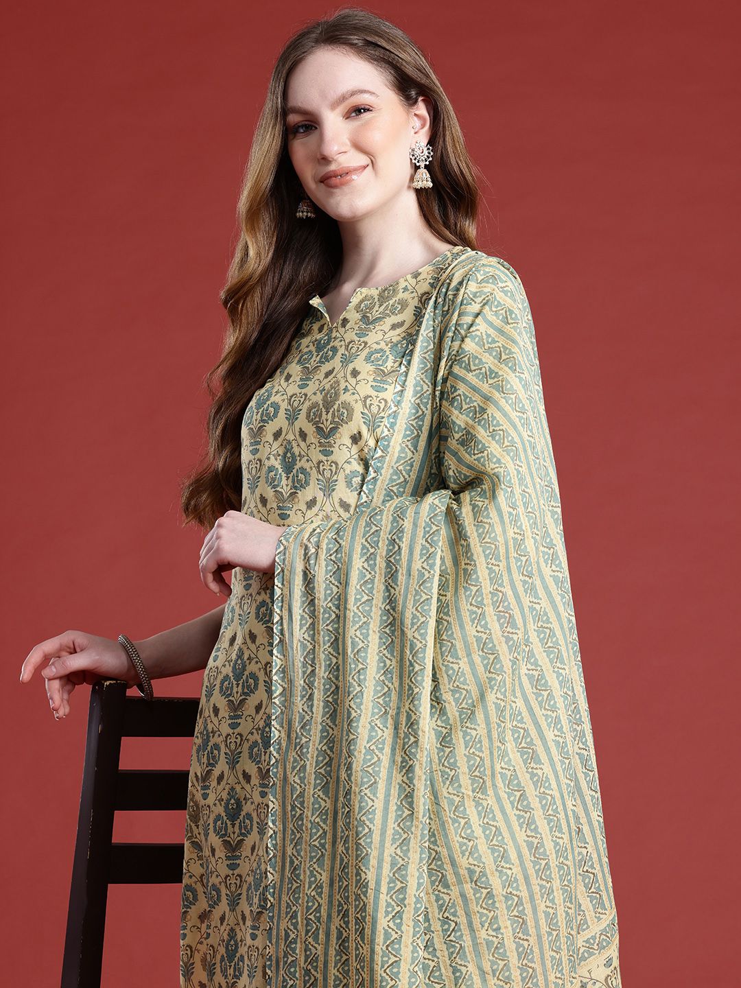 Anouk Ethnic Motifs Printed Cotton Kurta Set With Embellished Detail D ...