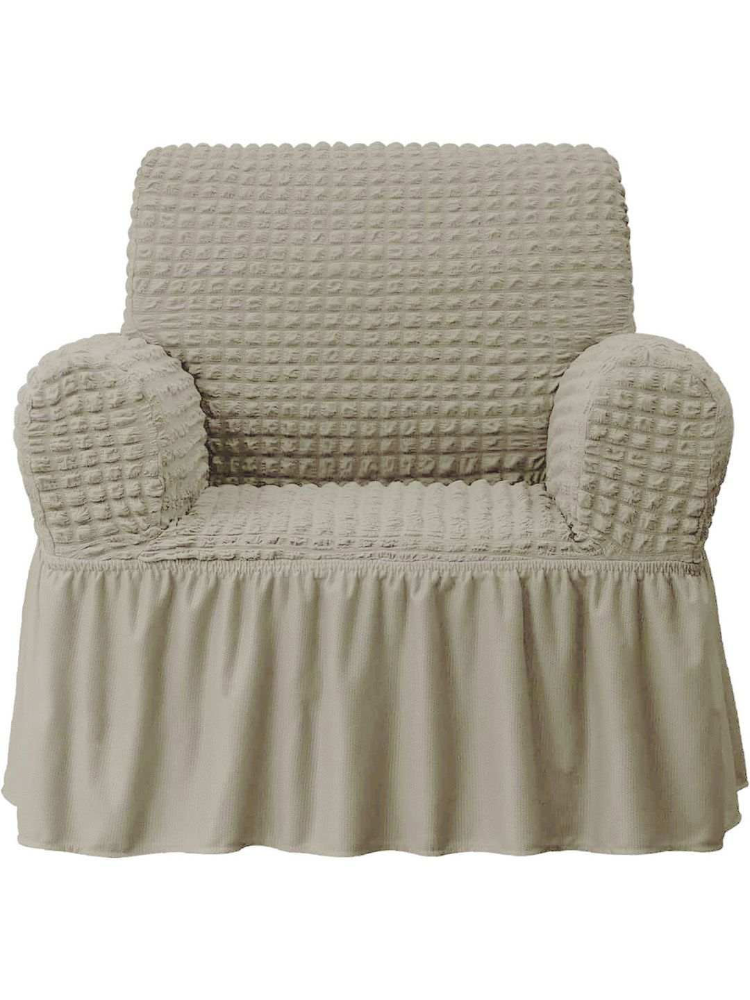 Cortina Beige Self Design Stretchable 1-Seater Sofa Cover with Skirt ...