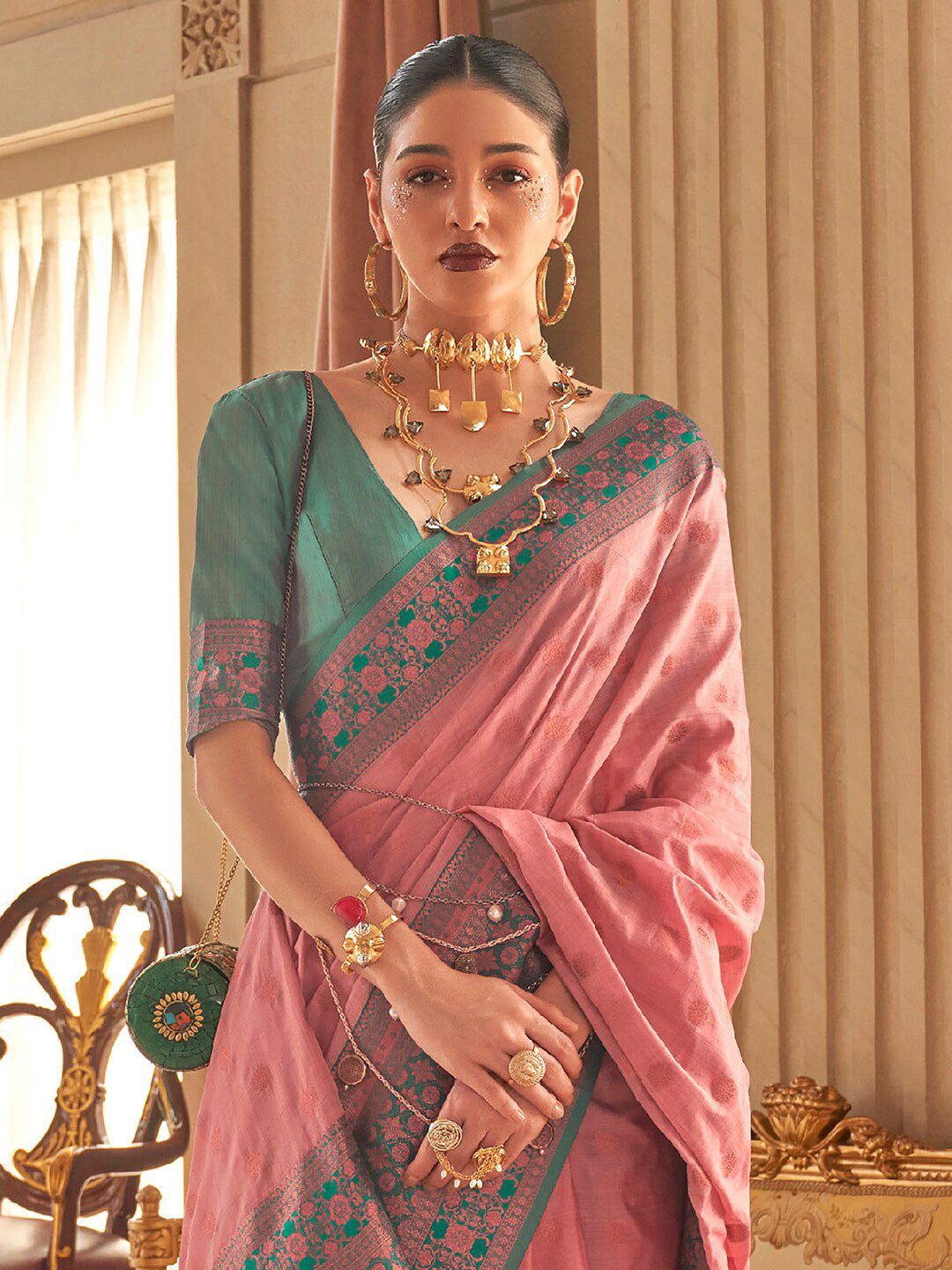 Mitera Ethnic Motifs Woven Design Zari Silk Blend Banarasi Saree ...
