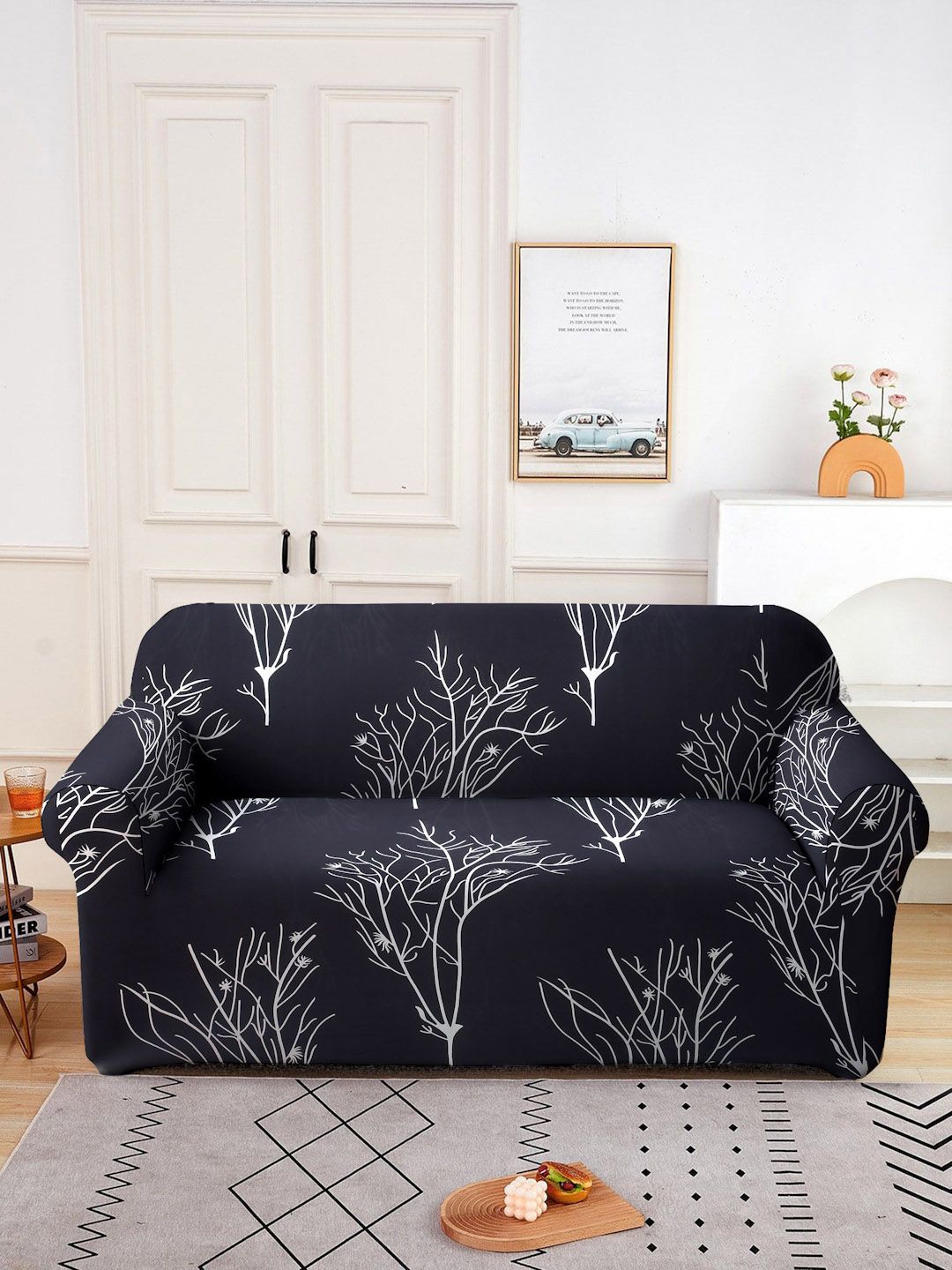 Cortina Black & White Quirky Printed Double-Seater Sofa Cover – Myntra ...