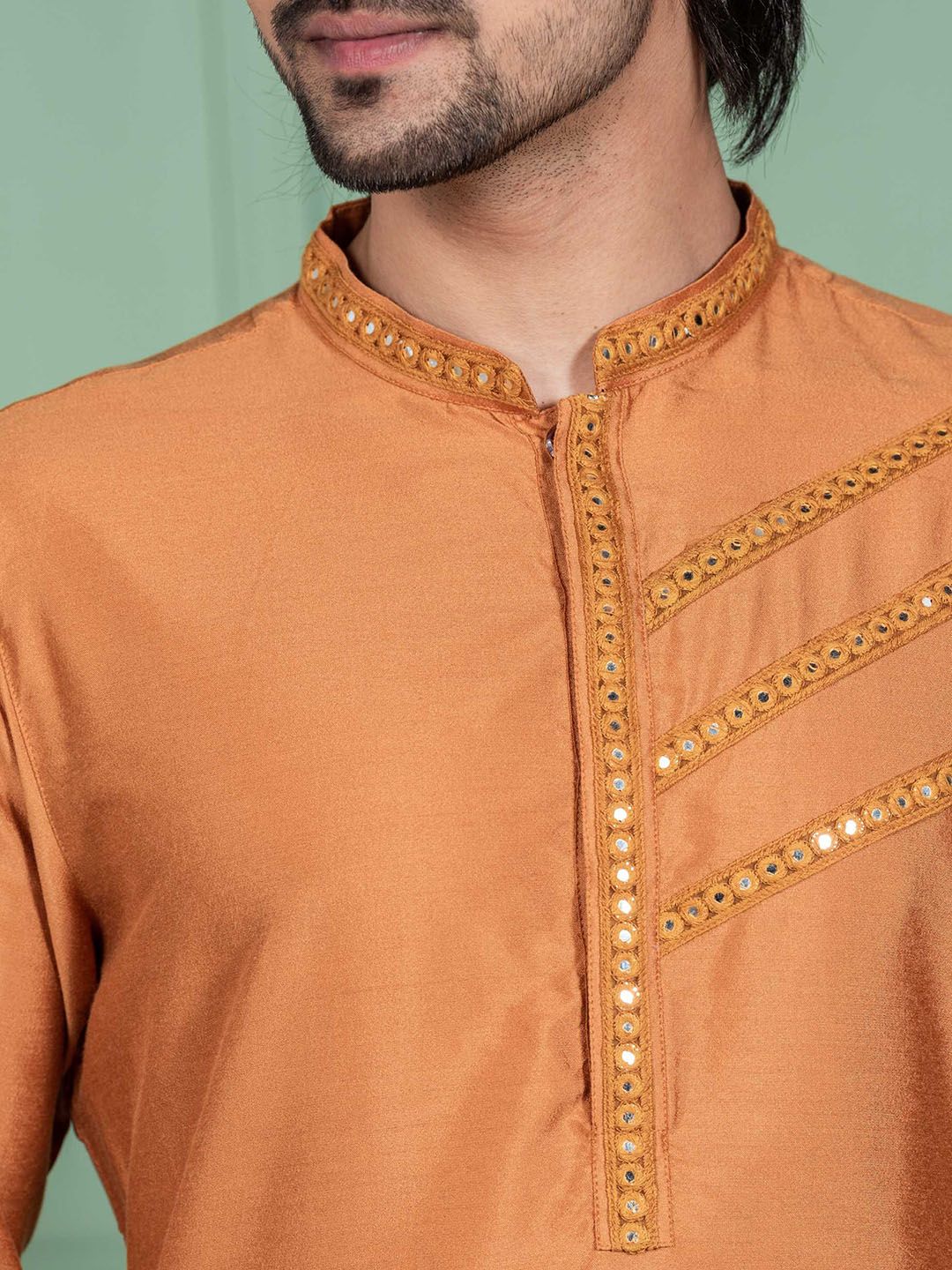 KISAH Men Mirror Work Mandarin Collar Kurta with Churidar Set – Myntra ...