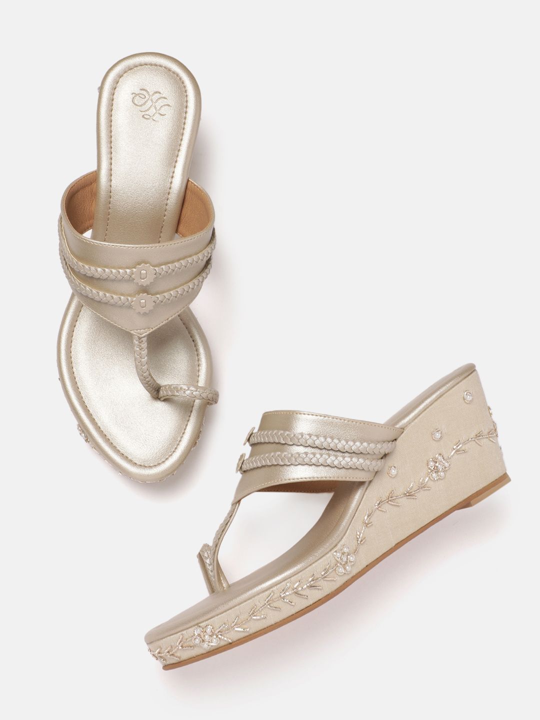 House of Pataudi Floral Embroidered Wedges – Myntra International