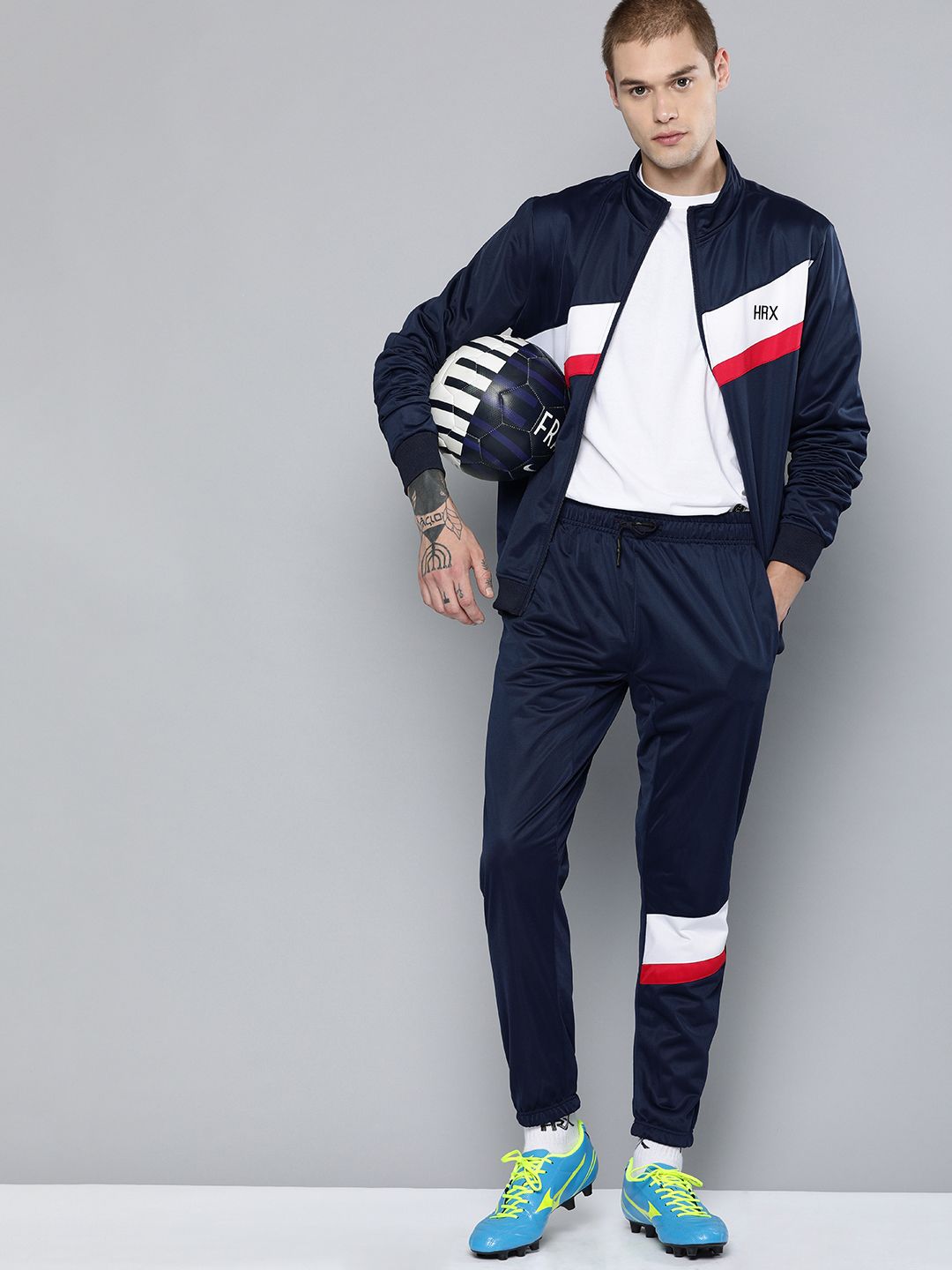 HRX by Hrithik Roshan Men Navy Blue & White Colourblocked Football Tra ...