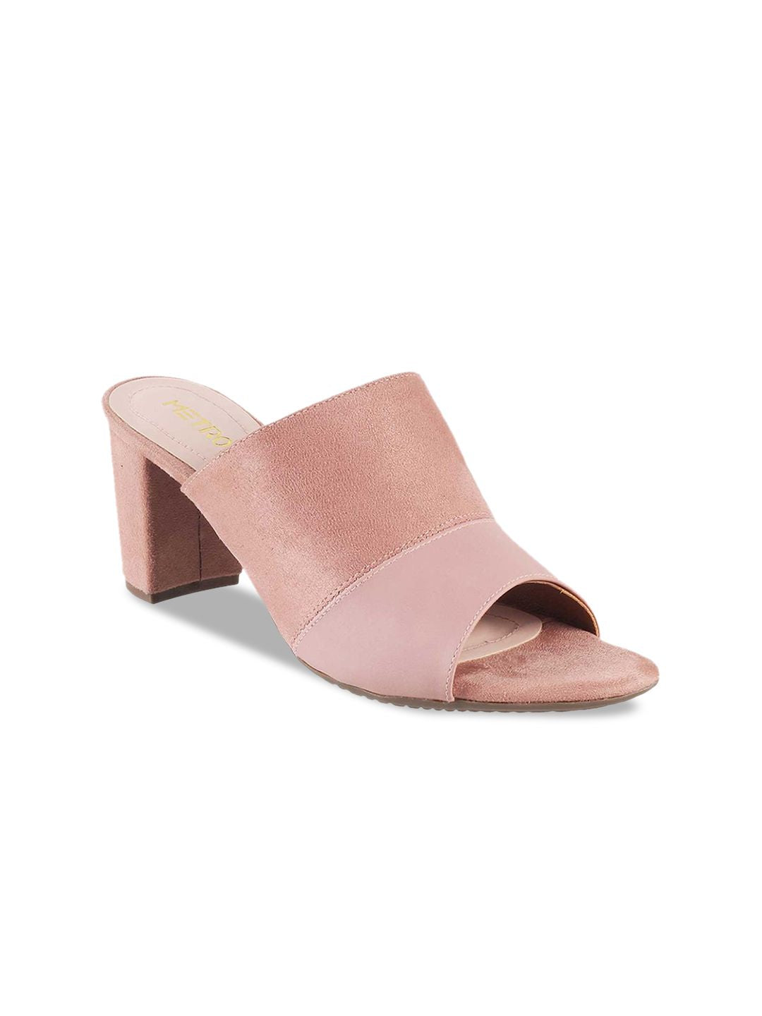 Metro Peach-Coloured Block Mules – Myntra International