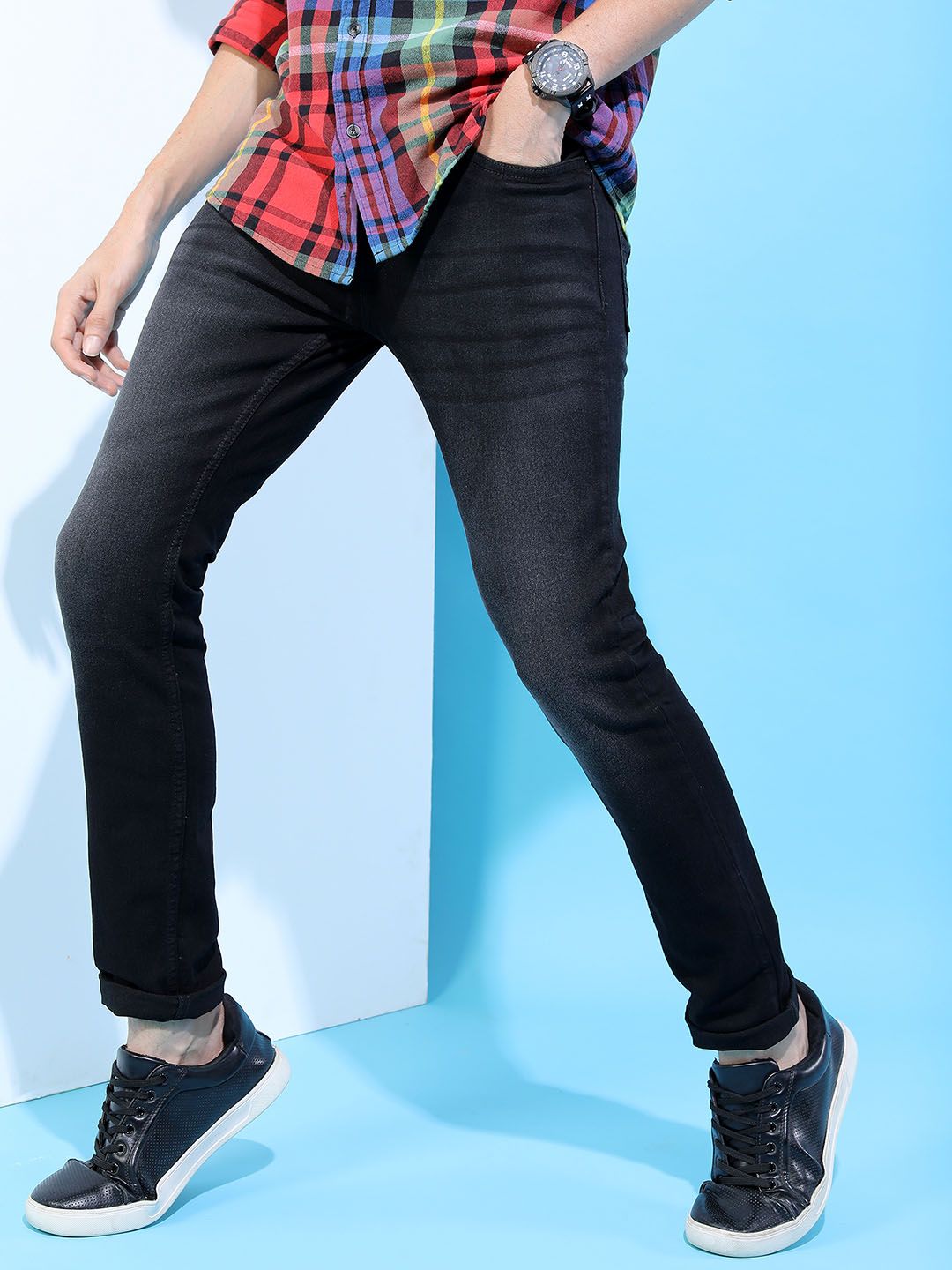 HIGHLANDER Men Black Slim Fit Mid-Rise Clean Look Stretchable Jeans ...