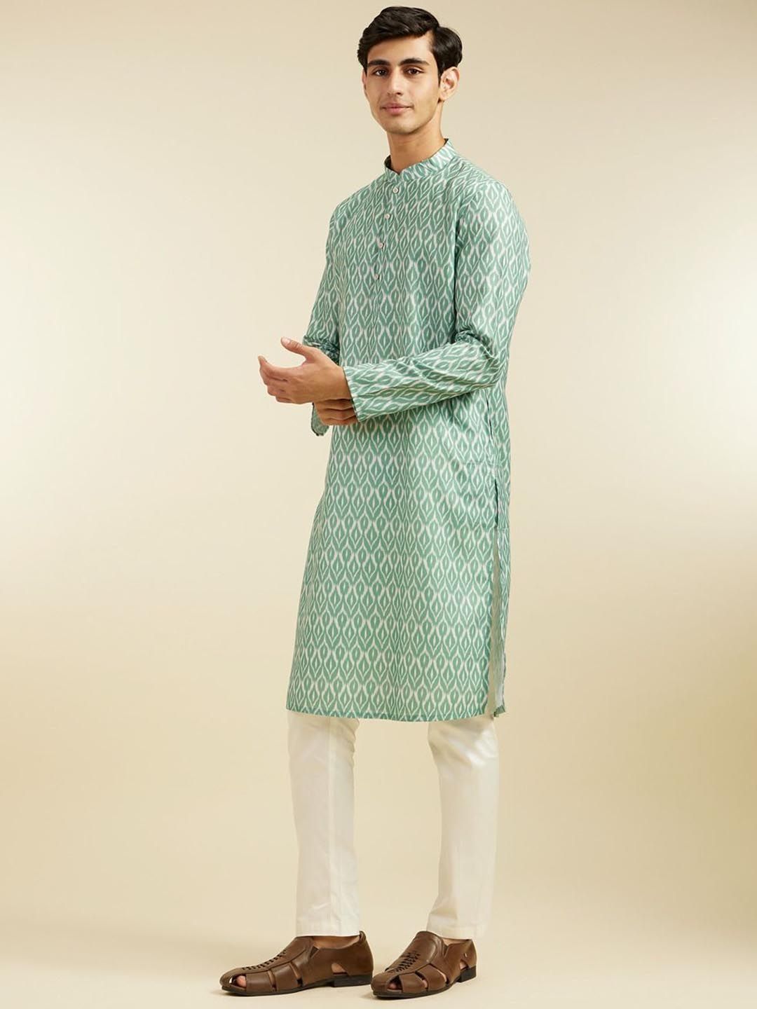 Diwas by Manyavar Woven Design Mandarin Collar Cotton Straight Kurta ...